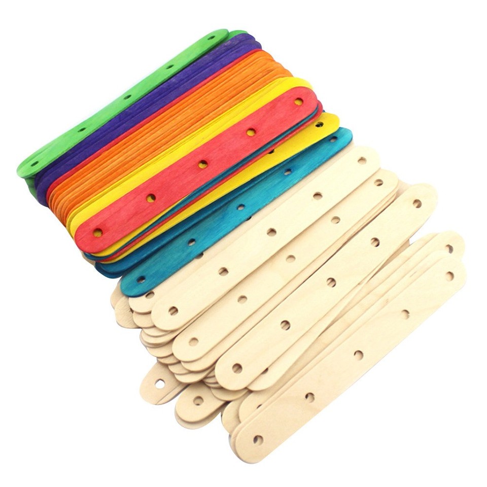 50 PCS Colored Wood Craft Sticks Diy with Holes Children for | eBay ...
