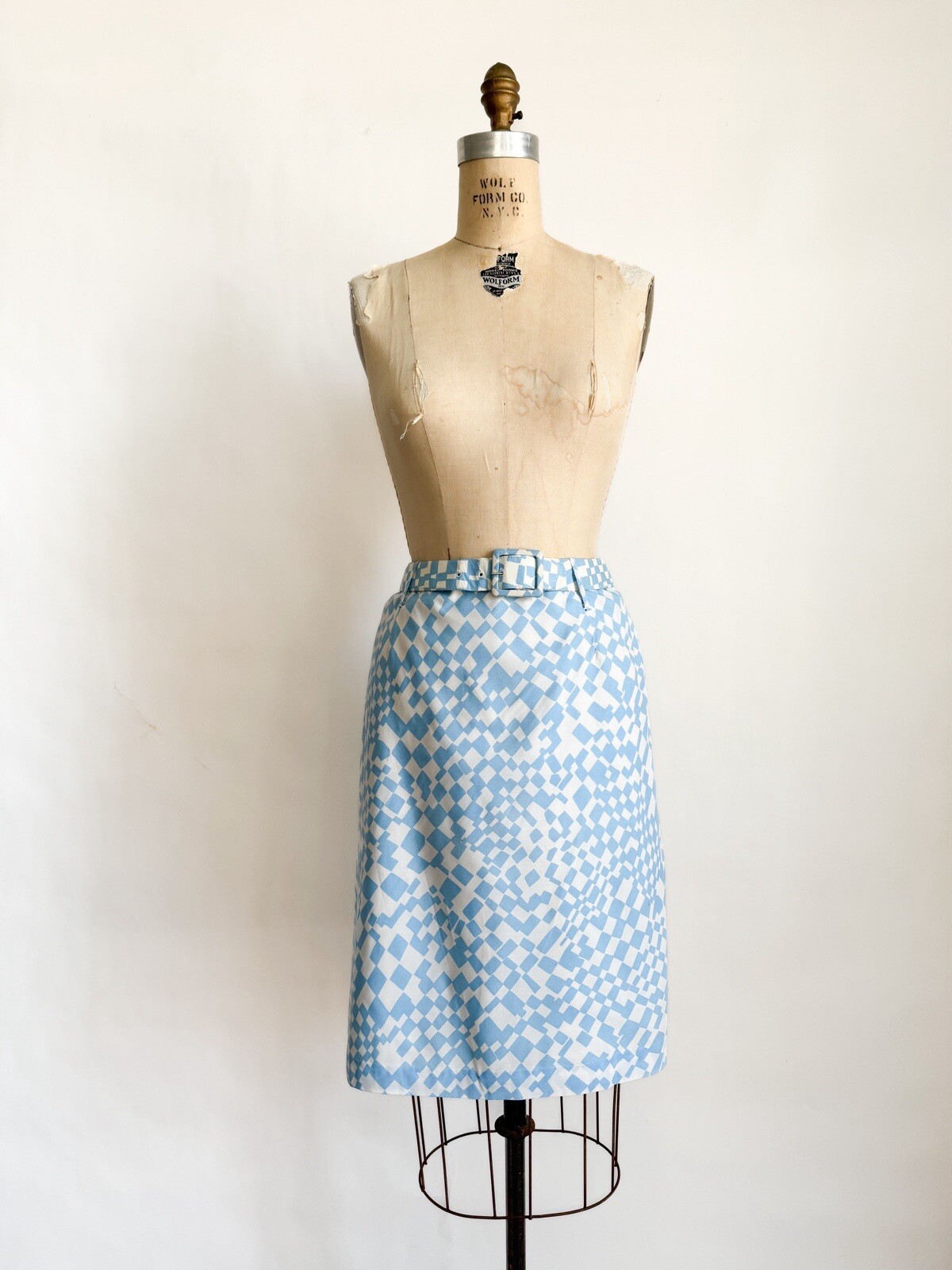 Vintage 1950s 60s Geo Checker Print Pencil Skirt Maje… - Gem