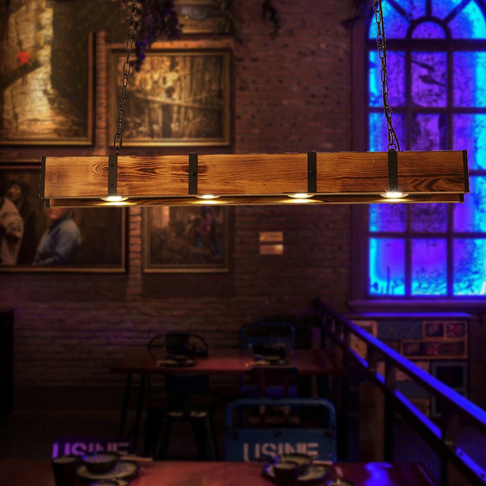 Rustic Wood 4 Lights Chandelier Farm House Ceiling Lamp Pendant Light ...