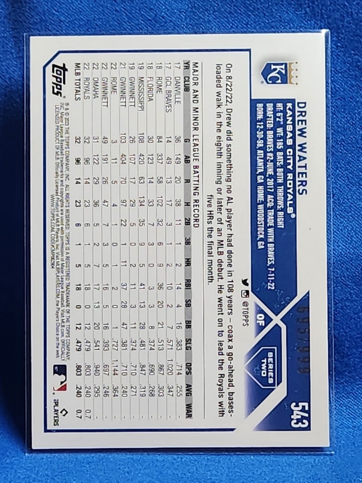 2023 TOPPS SERIES TWO DREW WATERS #543 BLUE SPECKLE RC SP 🔥695/999🔥 | eBay