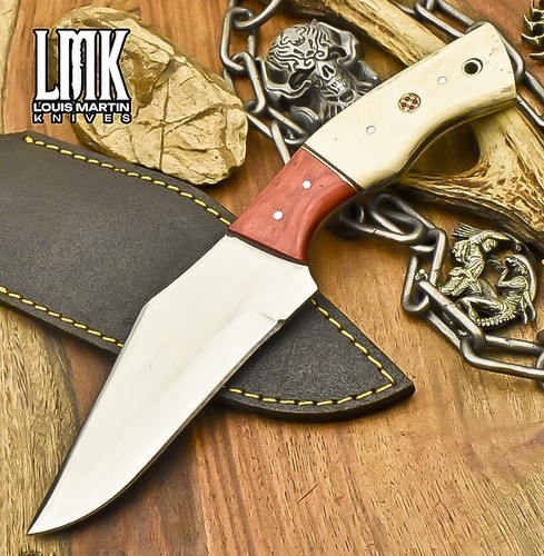 LMK Hot Item Full Tang Knife AUS-10 Steel Bone Wooden Bolster Hiking ...
