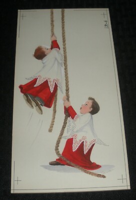 CHRISTMAS 2 Chior Boys Ringing Church Bell 5.25x10 Greeting Card Art ...