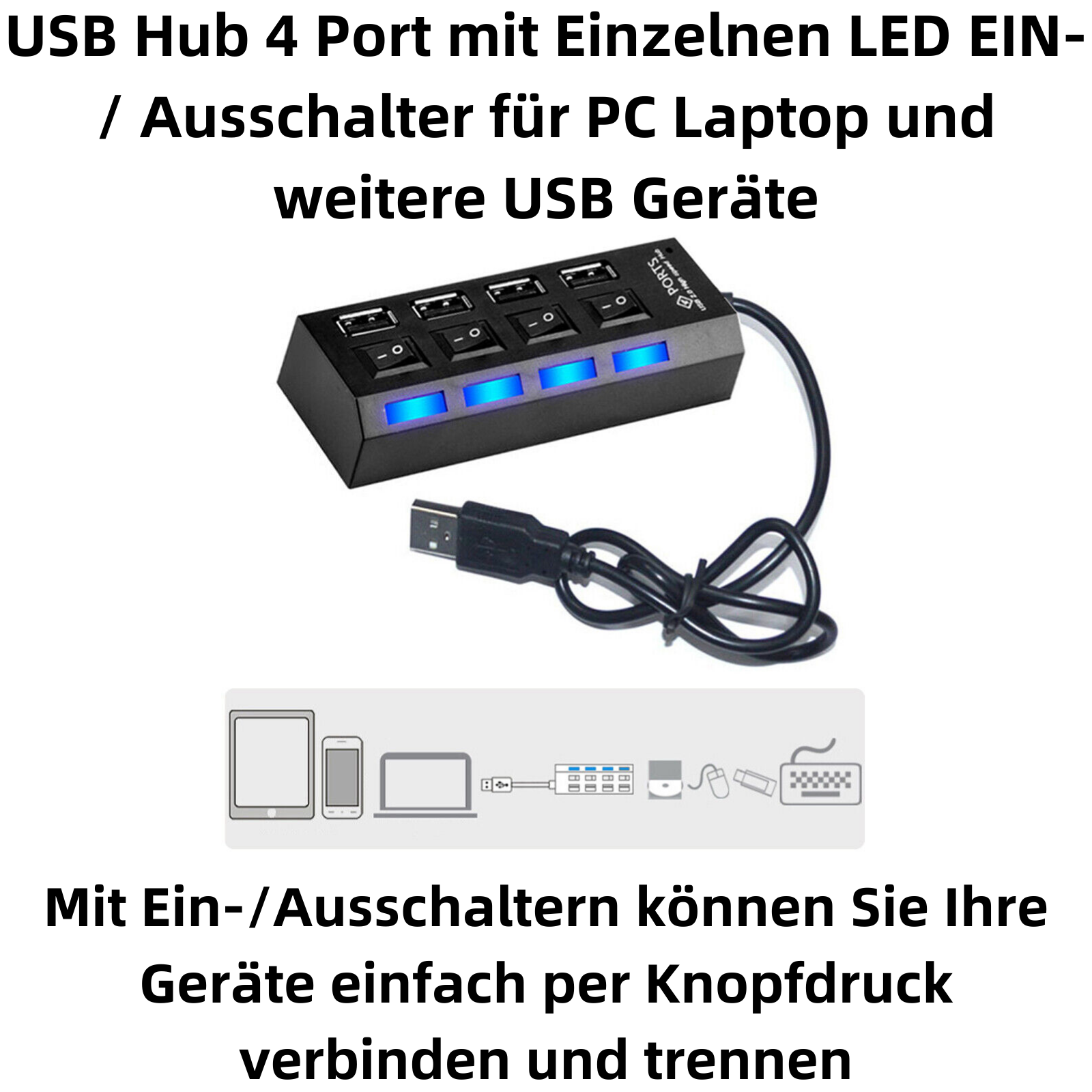 C18C USB Hub 4 Port mit Einzelnen LED EIN- / Ausschalter Extender für ...