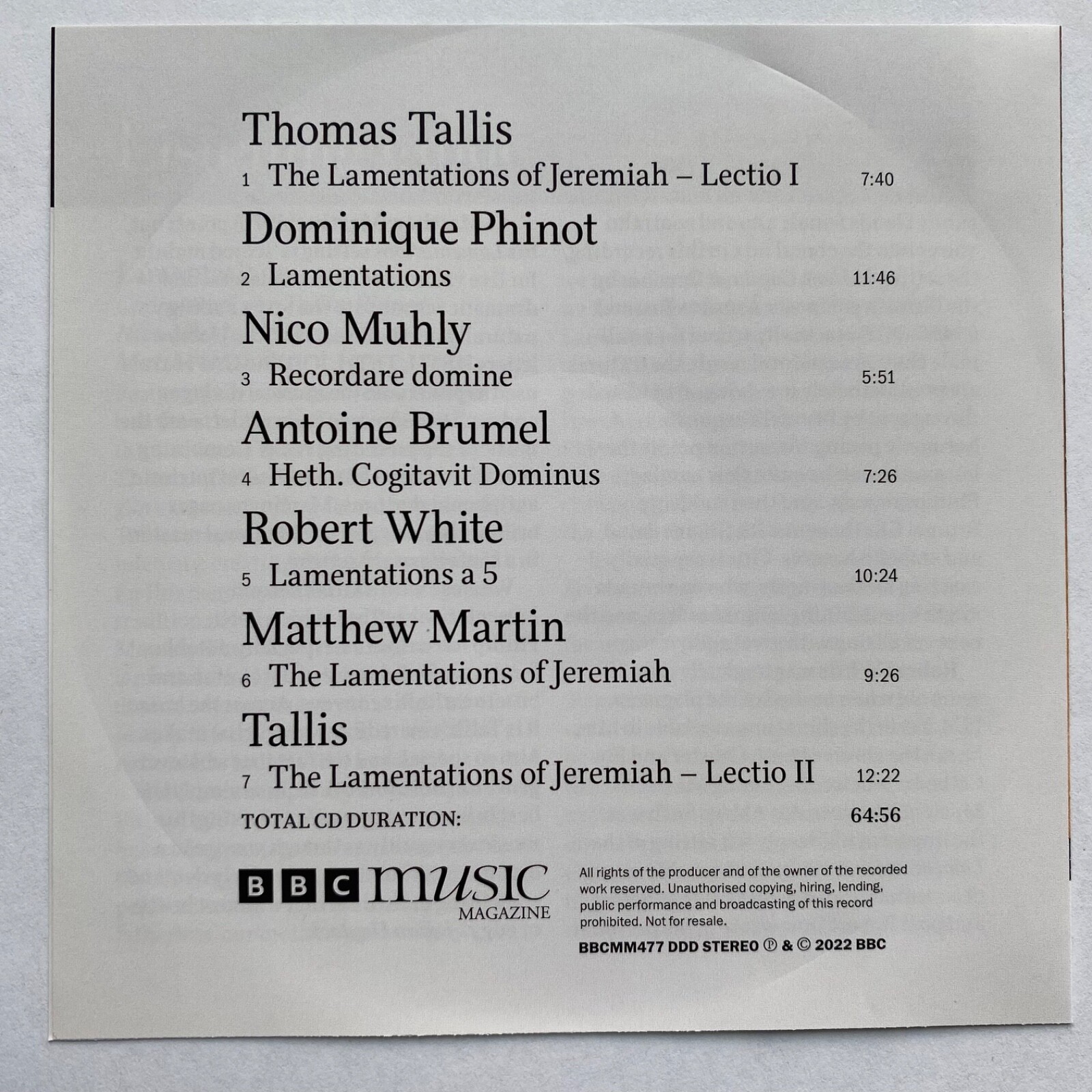 Lamentations Choral Works by Tallis Muhly Brumel Phinot and Others CD ...