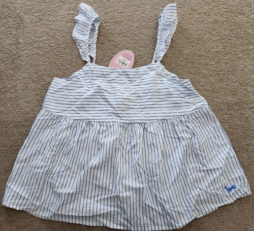 Peter Alexander Sleep camisole Tank Top S white Blue Pinstripe Frill ...