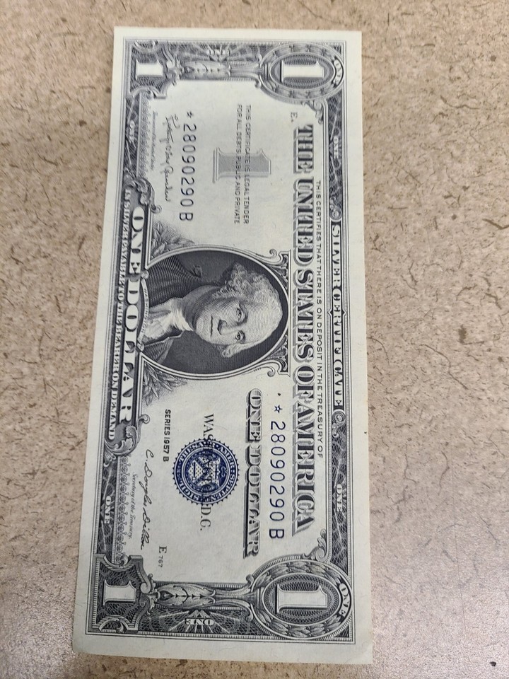 1957 STAR NOTE One Dollar Blue Seal Note Silver Certificate Old US Bill ...