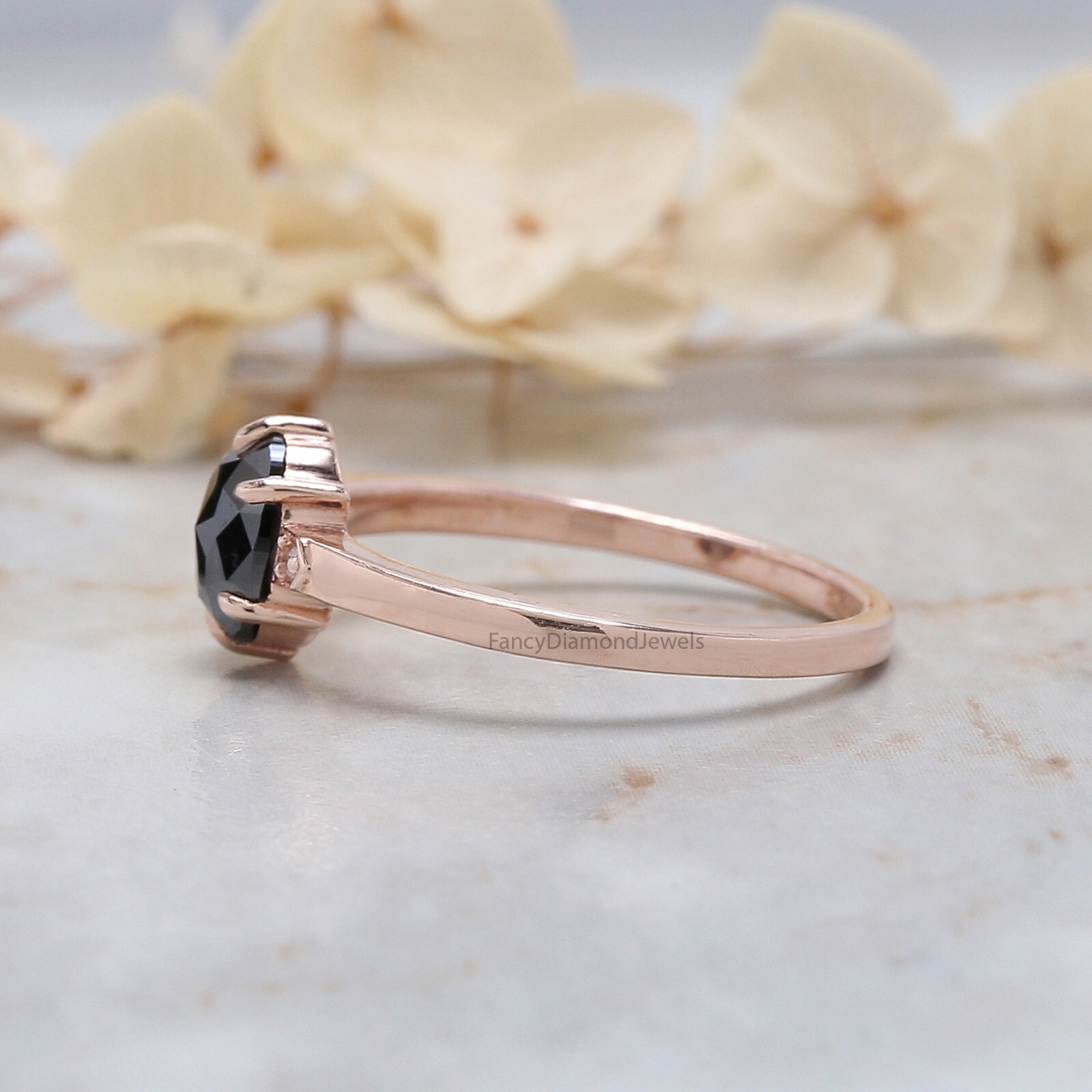 0.84 Ct Natural Oval Black Color Ring Diamond 14K Rose Gold Engagement ...