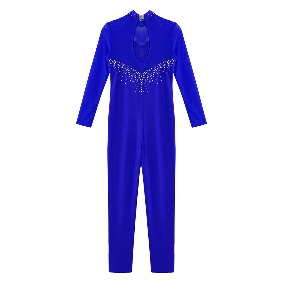 Girls Long Sleeve Full Body Unitard Gymnastics Jumpsuit One Piece Dance ...