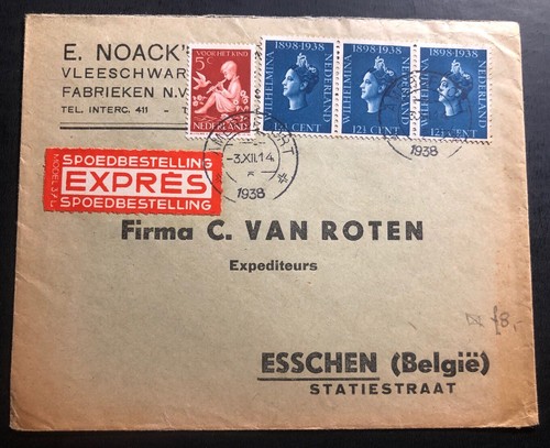 1938 Amersfoort Netherlands Express Commercial Cover To Esschen Belgium ...