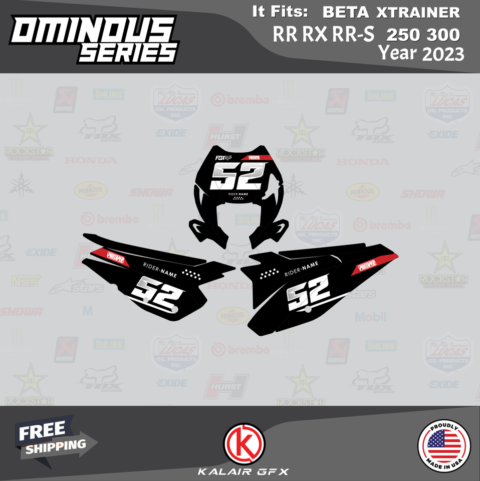 Graphics Kit for Beta Xtrainer RR, RX,RR-S 250 300 (2023) Ominous - RED ...