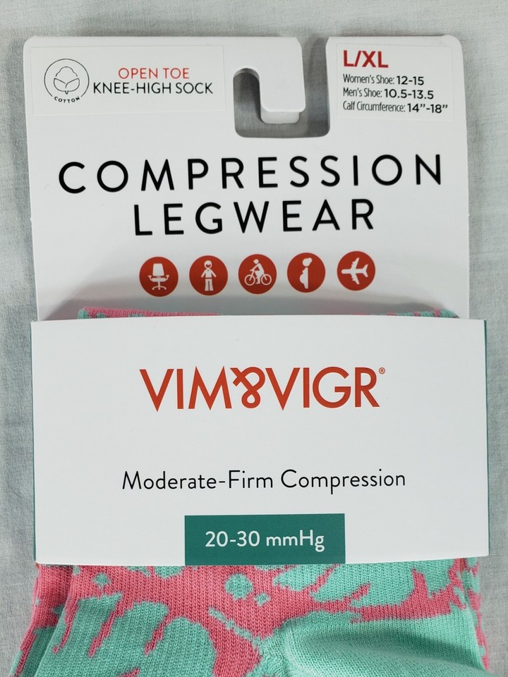 VIM & VIGR Compression Legwear Wide Calf Sock 20-30 mmHg L/XL New Pink ...