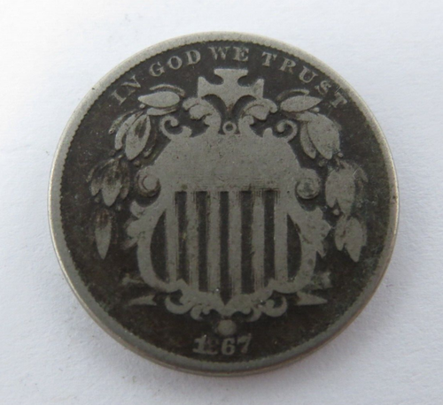 $.05 1867 Five Cent Piece! No Rays Shield Nickel United States Coin 5 ...