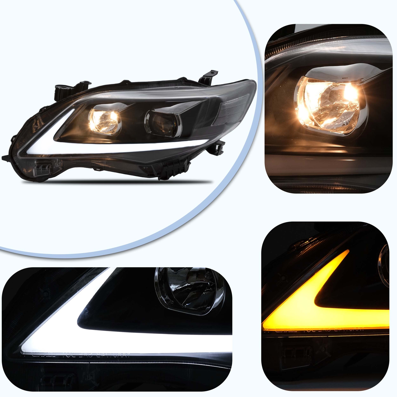 VLAND Projector Headlights LED DRL For 2011 2012 2013 Toyota Corolla ...