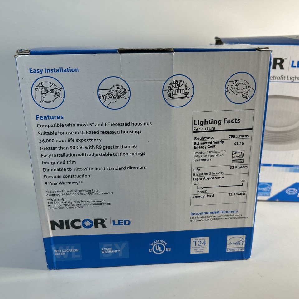 Nicor 5" Square 2700K LED Recessed Downlight Retrofit Kit WHITE DQR56 ...