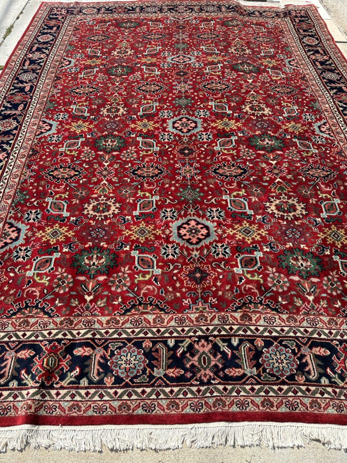 ORIENTAL RUG WOOL 9x12 Hand-KNOTTE handmade vintage navy/red | eBay