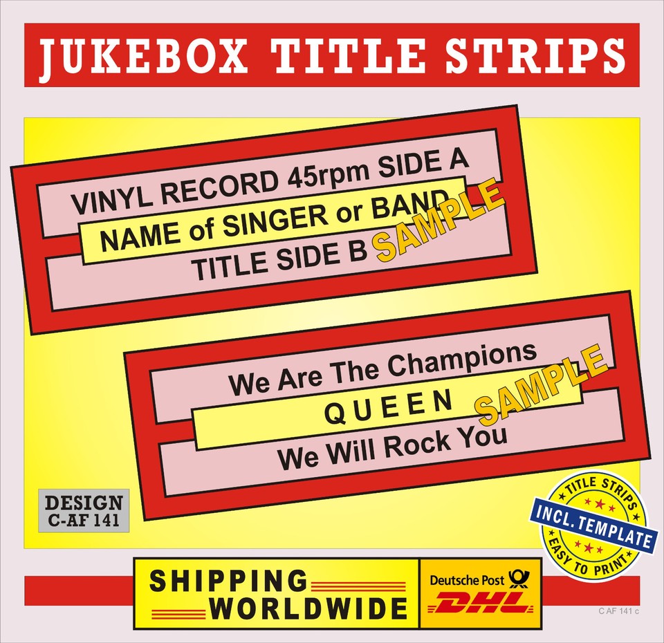 Caf141* ⭐ 40 Jukebox TITLE STRIPS blank sheeds ⭐ FREE SHIPPING WORLD ...