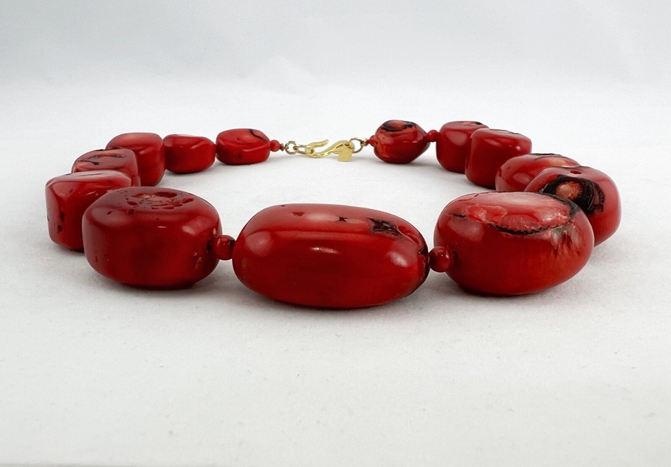 Vintage Kenneth Lane Dyed Red Isididae Lamouroux Bamboo Coral Necklace ...