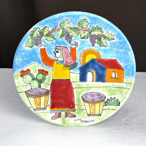 SIGNED! Vtg Nino Parrucca Wine Harvest Painted Art Studio Pottery Plate ...