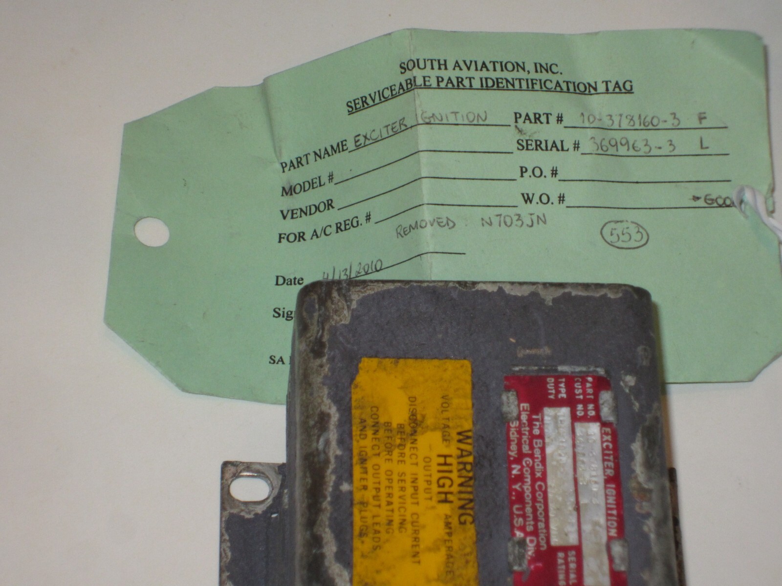 Hawker Beechcraft Bendix Ignition Exciter Part Number 10-378160-3 for ...