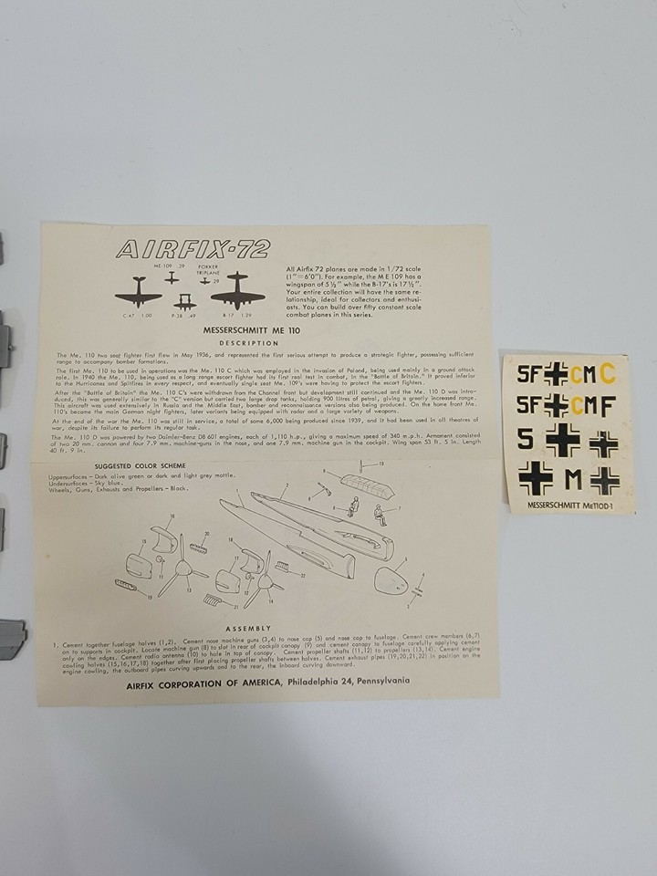 Airfix 4‑49 Messerschmitt ME‑110D Aircraft Airplane Plane 1/72 Scale ...