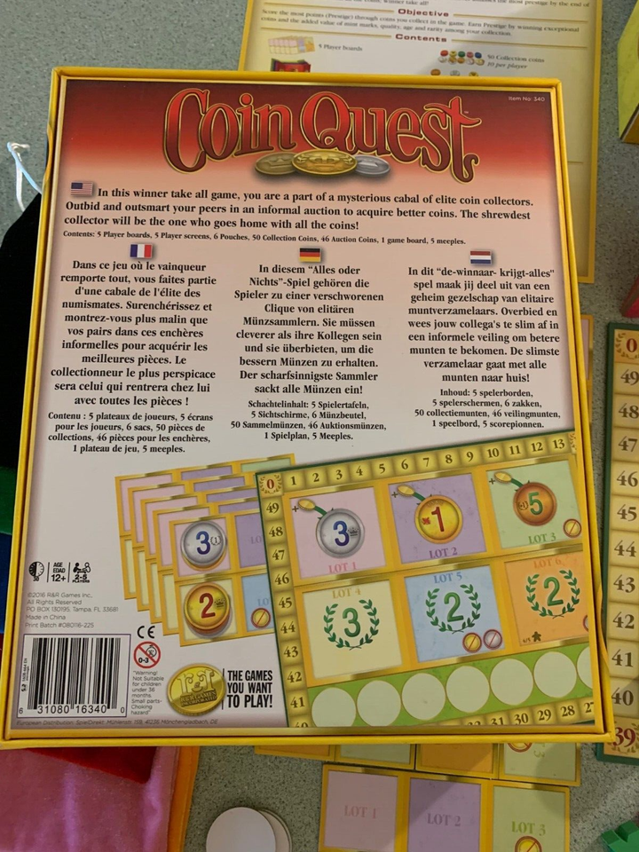 Coin Quest Strategy Interactive Bidding Board Game R&R Games Ken Gruhl ...