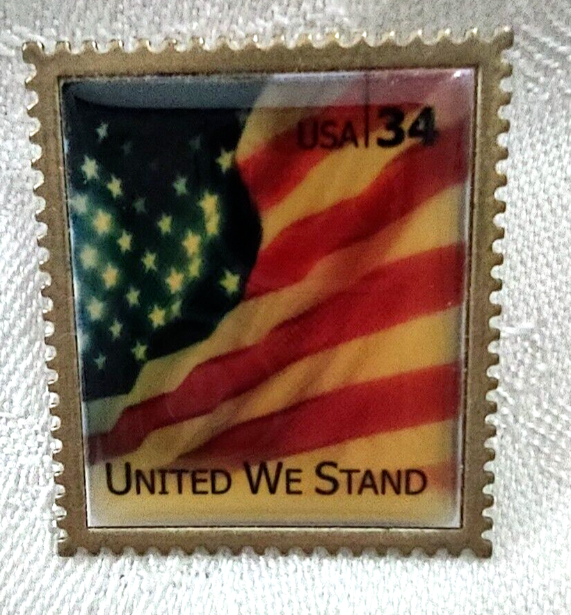 United We Stand Postage Stamp Lapel Hat Pin USPS 34 Cent U S Flag Winco ...