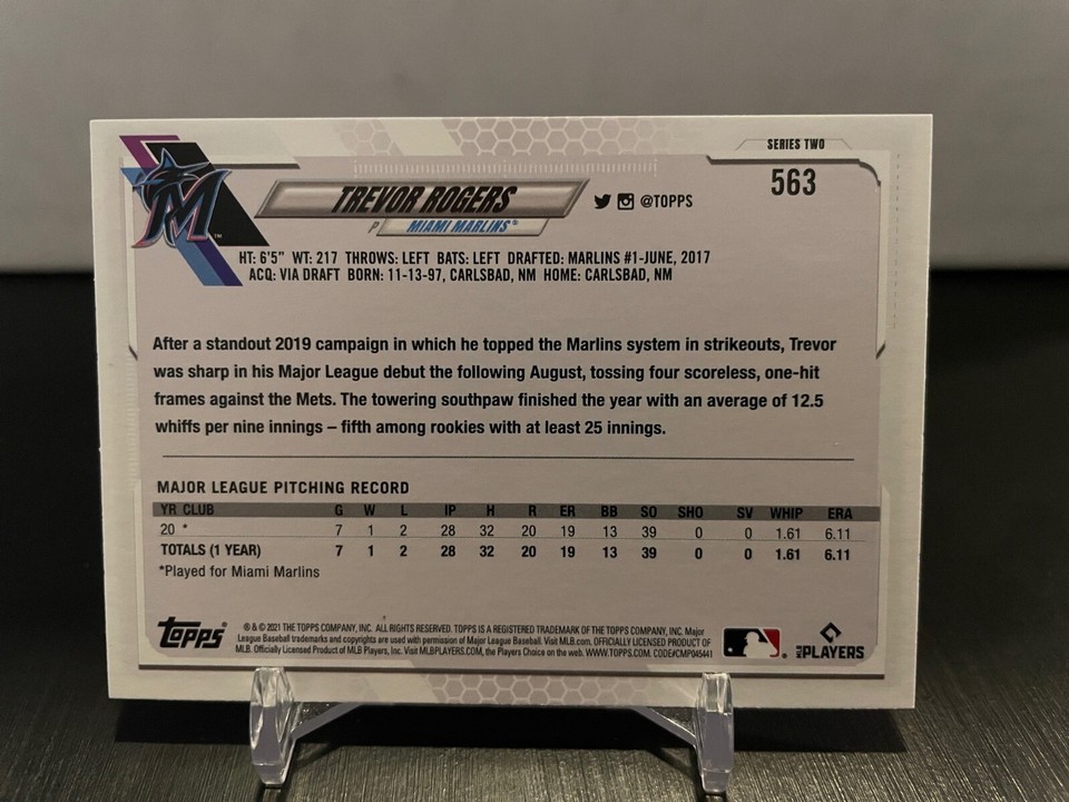 Trevor Rogers 2021 Topps Series Two #563 SP Photo Variation - Rookie RC ...