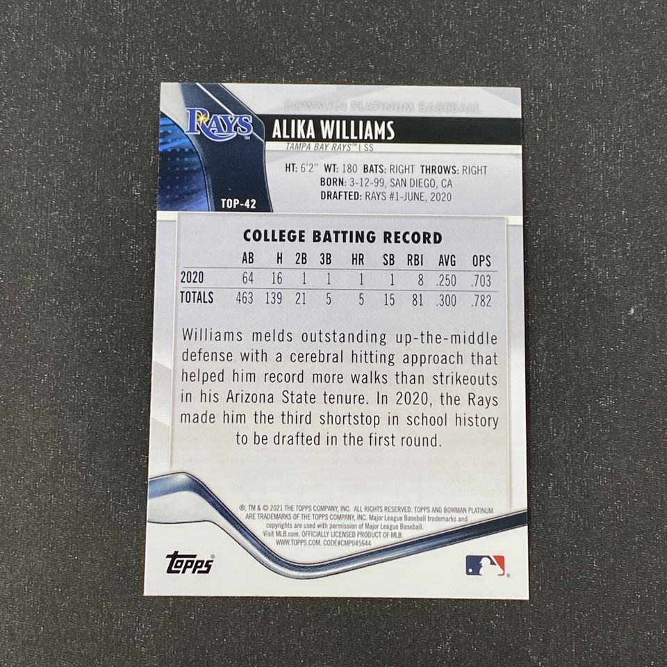 Alika Williams Prospect Card 2021 Bowman Platinum ICE FOIL #TOP-42 Icy ...