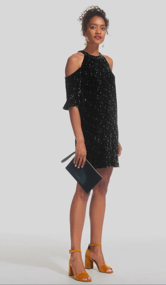 WHISTLES BLACK STAR PRINT OPEN SHOULDER VELVET SHIFT DRESS SIZE 8 | eBay UK