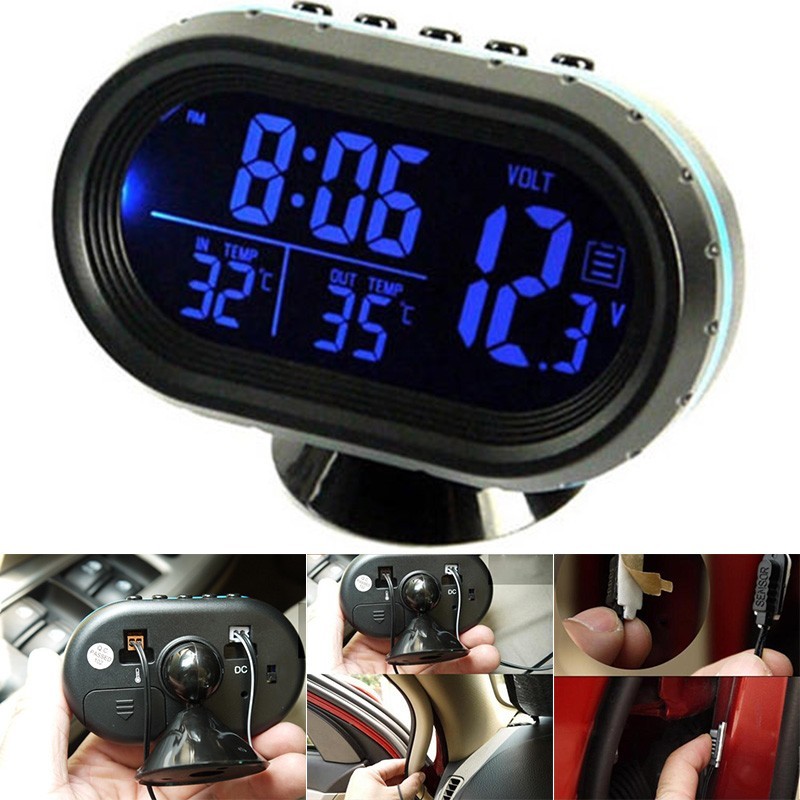 Vehicle Digital LCD Thermometer Voltage Monitor Alarm Clock for 12 Volt ...