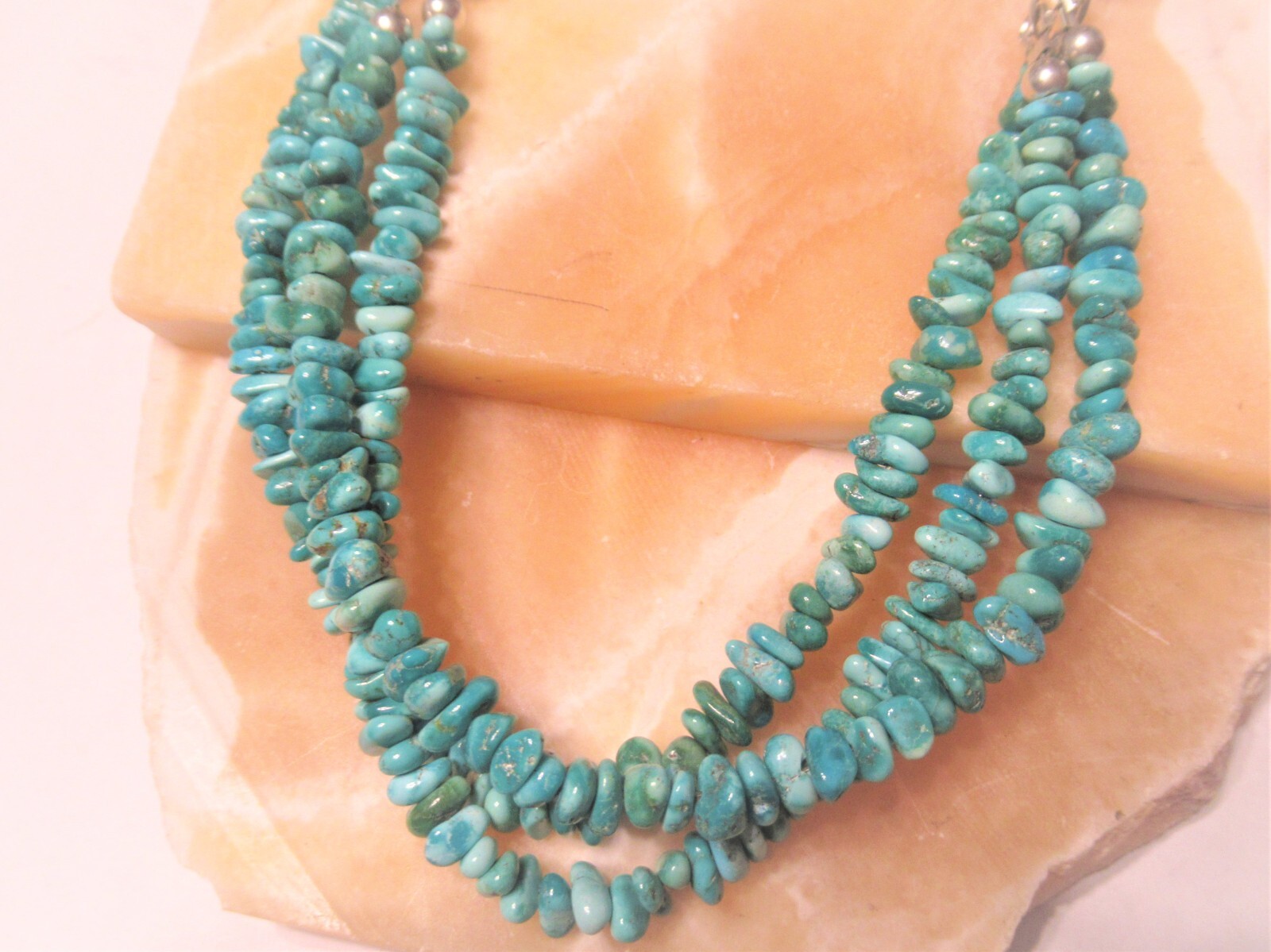 PINTO VALLEY TURQUOISE 3 STRAND 8 INCH BRACELET W/.925 CLOSURE & BEADS ...