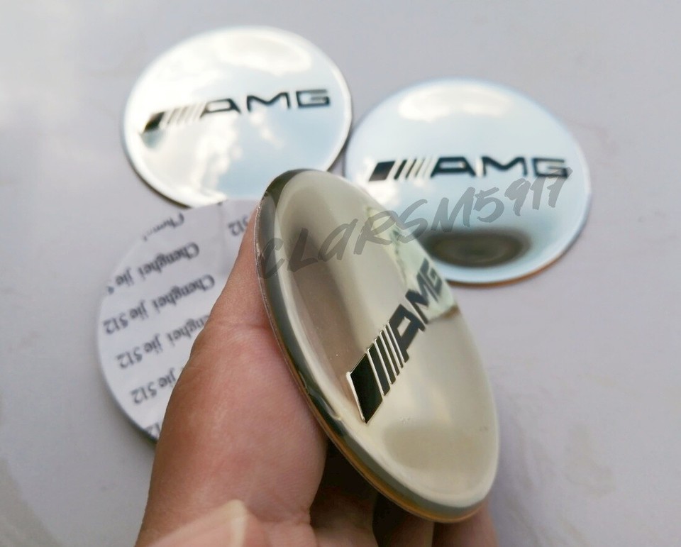 4 Pcs 65mm Silver Wheel Center Cap Stickers Decals For Mercedes Benz ...