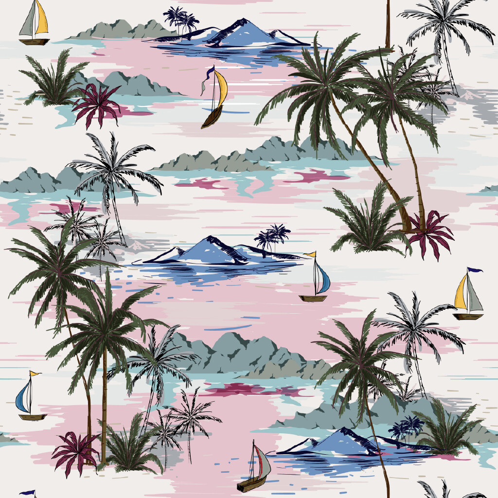 Square Canvas Palm Trees & Boats Sea Vector High Quality Australian ...