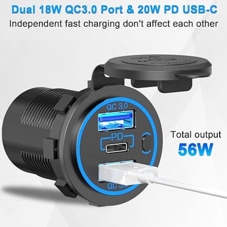 Marine Boat RV 12V Charger Socket Panel: 4 in 1 DC Power 12V Outlet ...