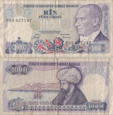 Turkey 1000 Lira 1970 (1986) P-196 Banknote Europe Currency #5184 | eBay