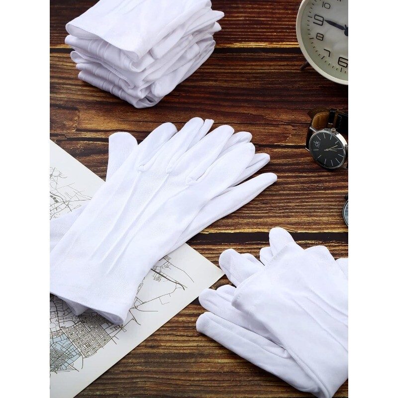 6 Pairs White Gloves for Men Usher Pallbearer Parade Nylon Costume ...