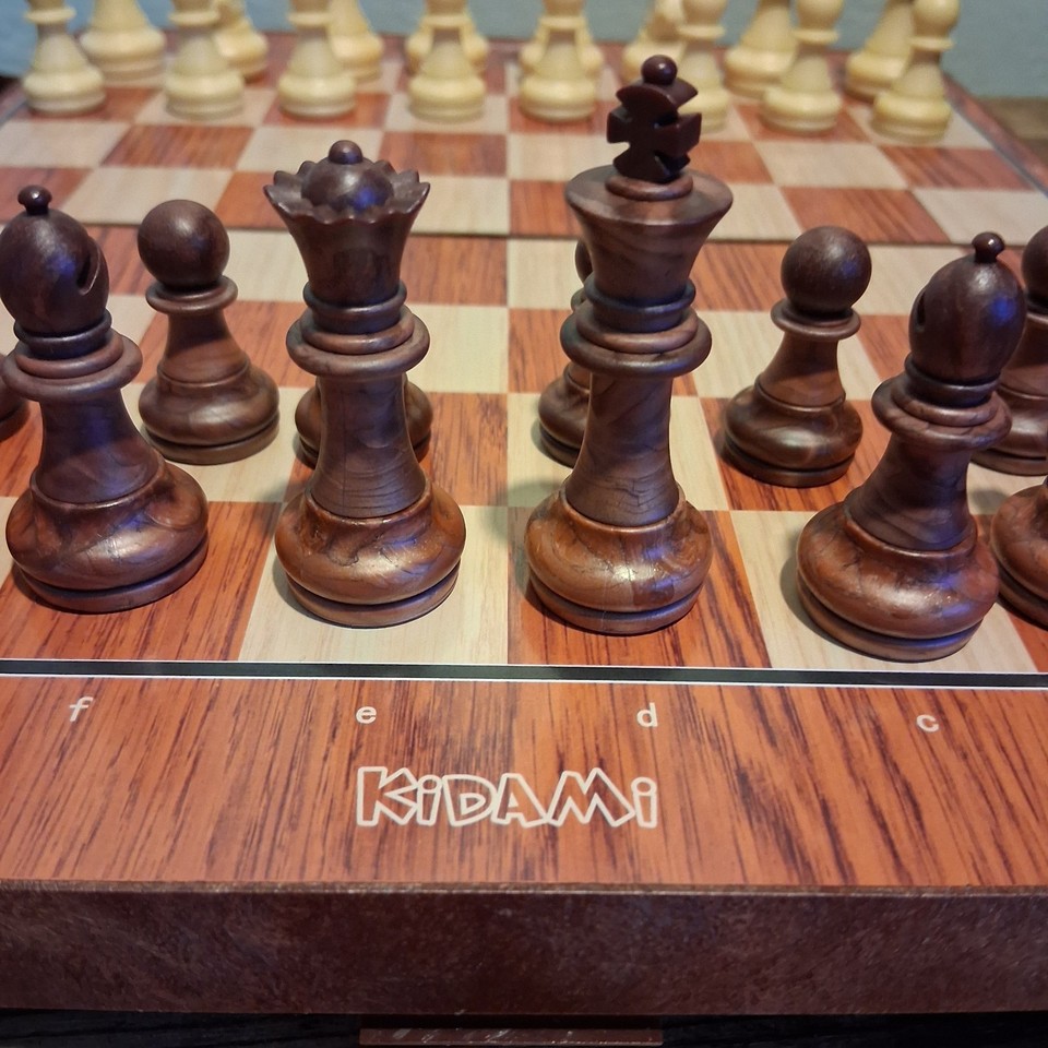 Kidami Folding Wooden Chess Set with Storage Drawer & Weighted Pieces ...