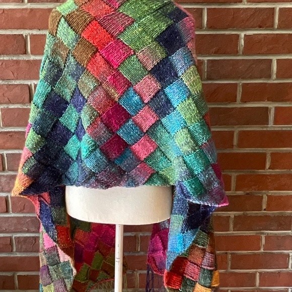 Handmade Entrelac Multicolor Knit Scarf Wrap Shawl Wool Silk Blend 17 ...