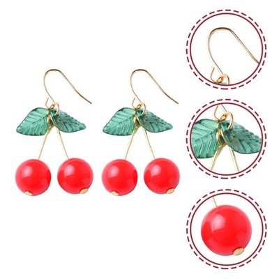1 Pair Bright Red Ear Studs Cherry Ear Danglers Delicate Ear Decors for ...