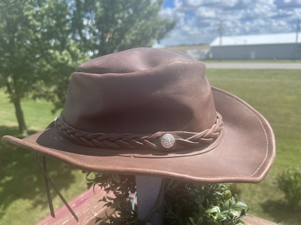 LEATHER OUTBACK HAT ~ Aussie Cowboy Bush Style in BROWN Handmade in USA ...