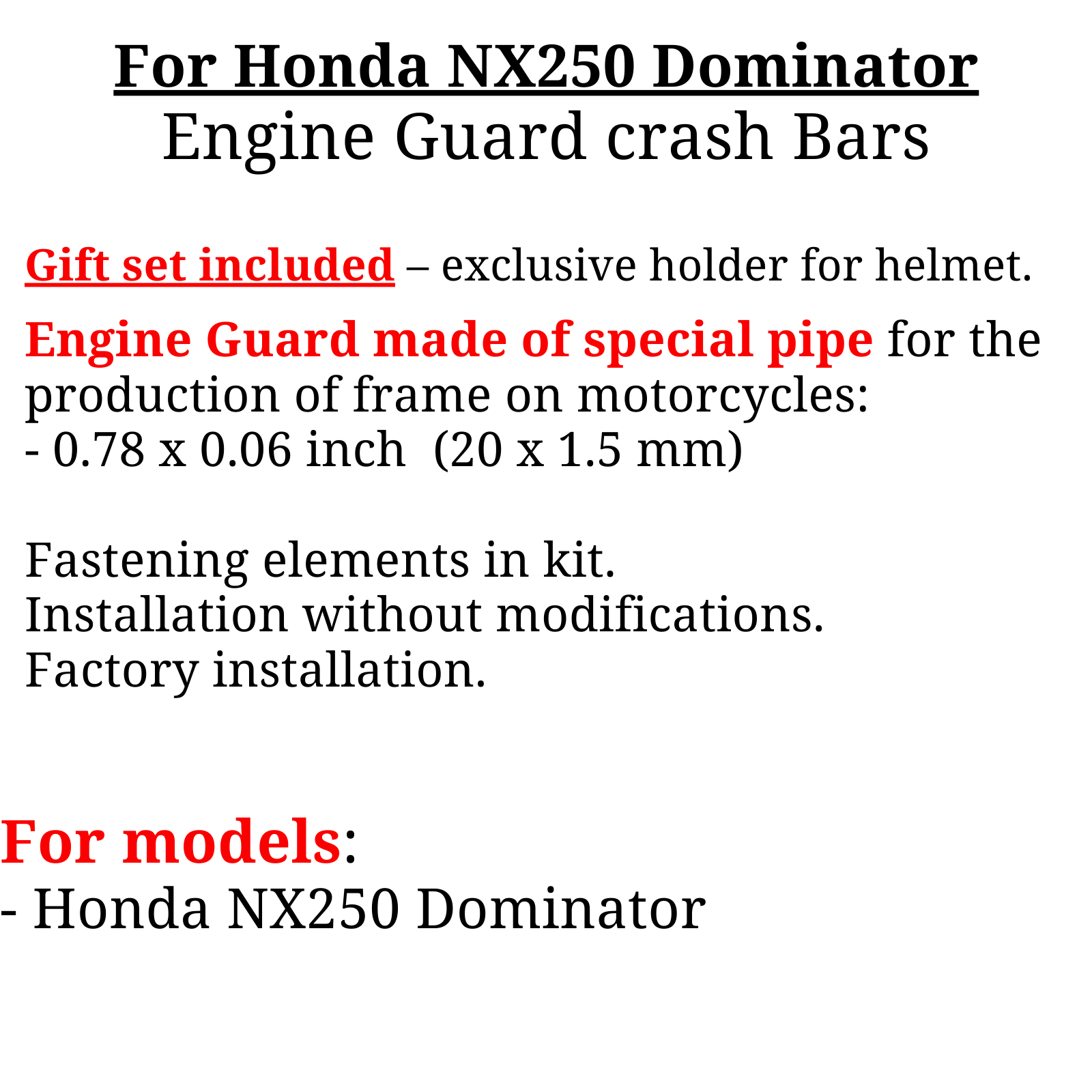 For Honda NX250 engine guard NX 250 Dominator crash bars, Bonus | eBay