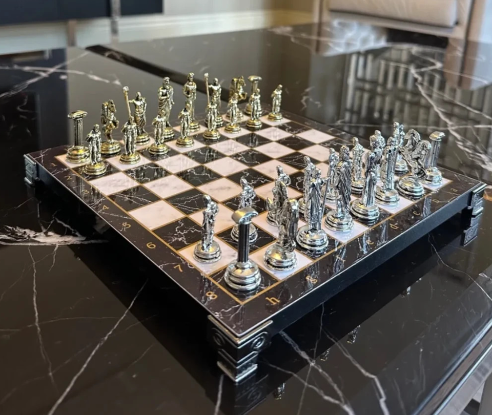 Mythology Chess Set Gold Silver Metal Pieces + Marble Board & Gift for ...