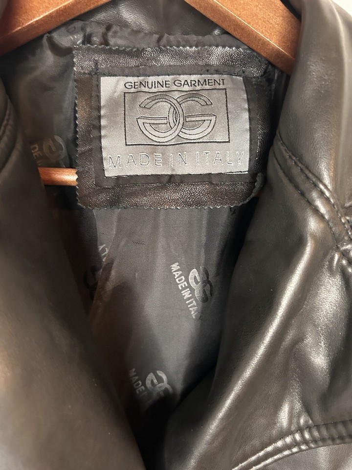 Women Alta Moda Italian Black Faux Leather Button Up Fitted Jacket Size ...