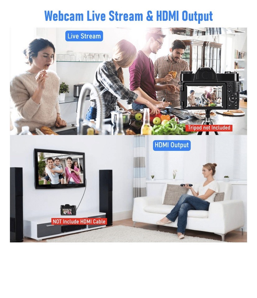 4K Digital Vlogging Camera for YouTube 4k Camcorder HD 1080P 48MP Video ...