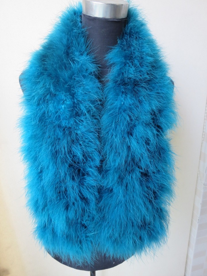 Real ostrich feather fur scarf handmade Peacock blue 110*14cm | eBay