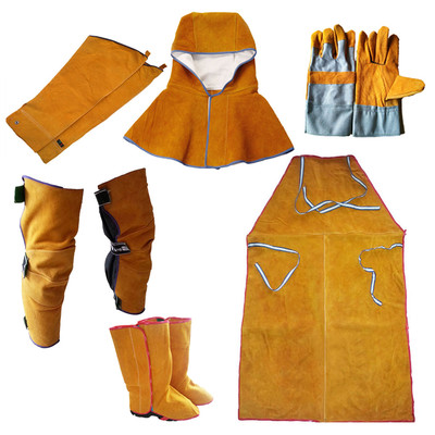 Welding Heat Insulation Protect Leather Aprons Gloves Shoe Cover ...