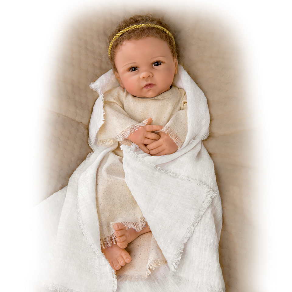 Ashton Drake Jesus Our Savior Lifelike Baby Doll & Wood Manger Linda ...