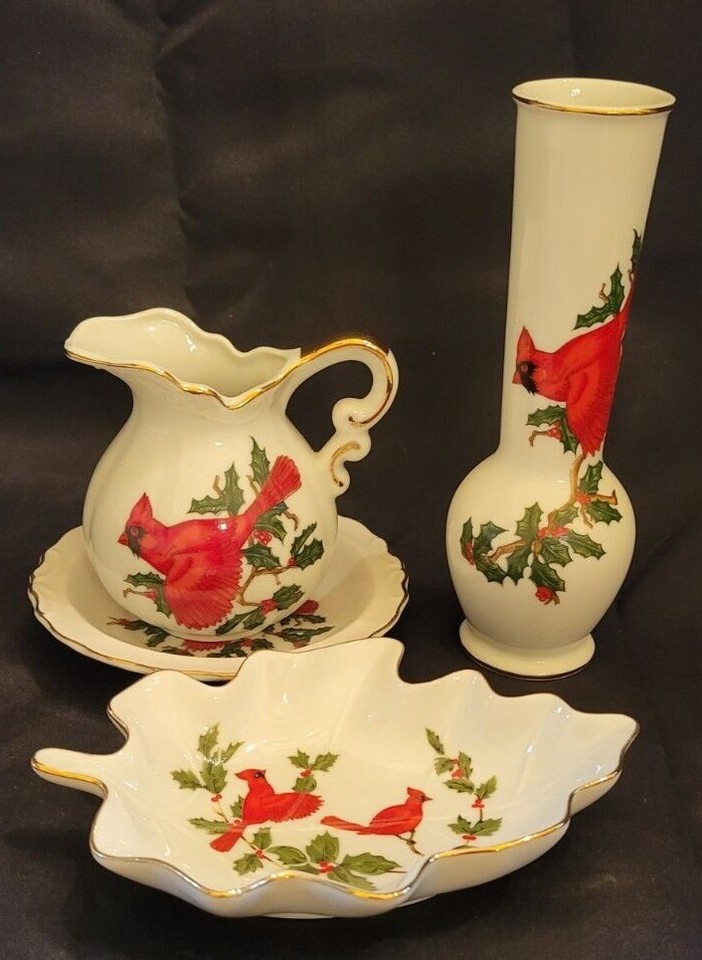 4-Piece Lefton Hand Painted China Cardinal & Holly Berries Christmas | eBay