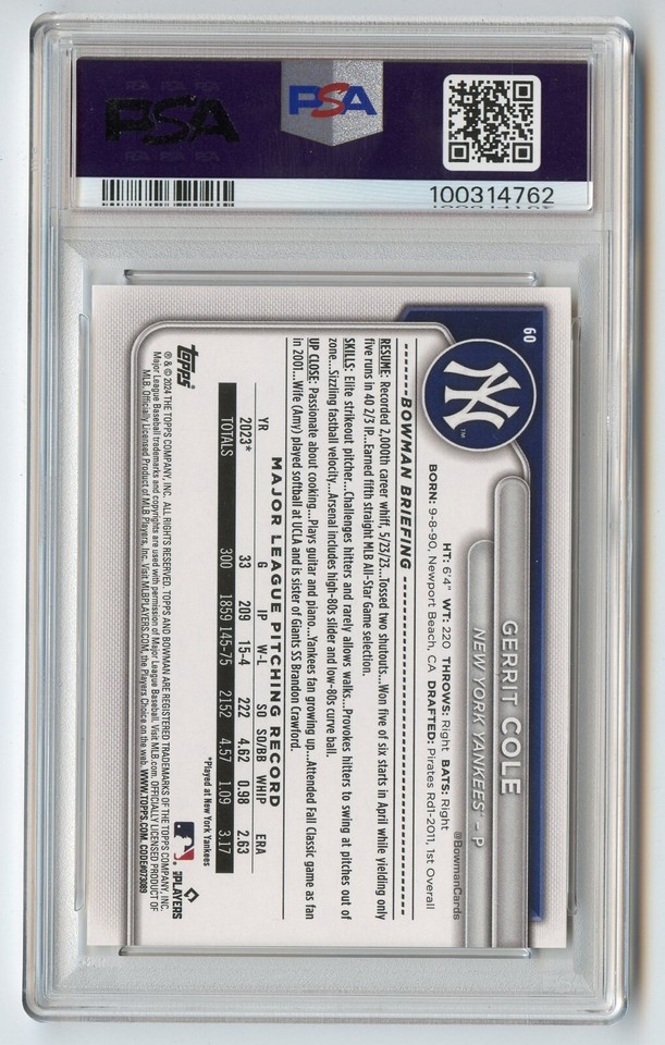 G669 GERRIT COLE 2024 BOWMAN GOLD 5/50 #60 PSA 10 YANKEES RARE SP | eBay
