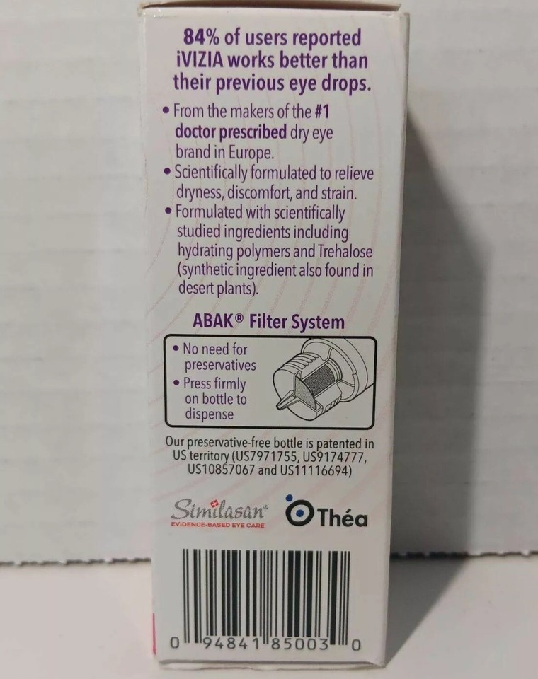 iVIZIA Sterile Lubricant Eye Drops for Dry Eyes 0.33fl oz Exp 2024 ...